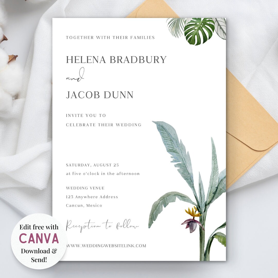 Palm Tree Wedding Invitation Template Destination Beach Tropical ...
