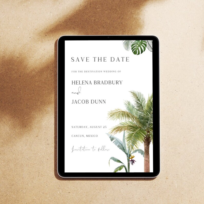 Palm Tree Wedding Invitation Template Minimal Tropical Wedding ...