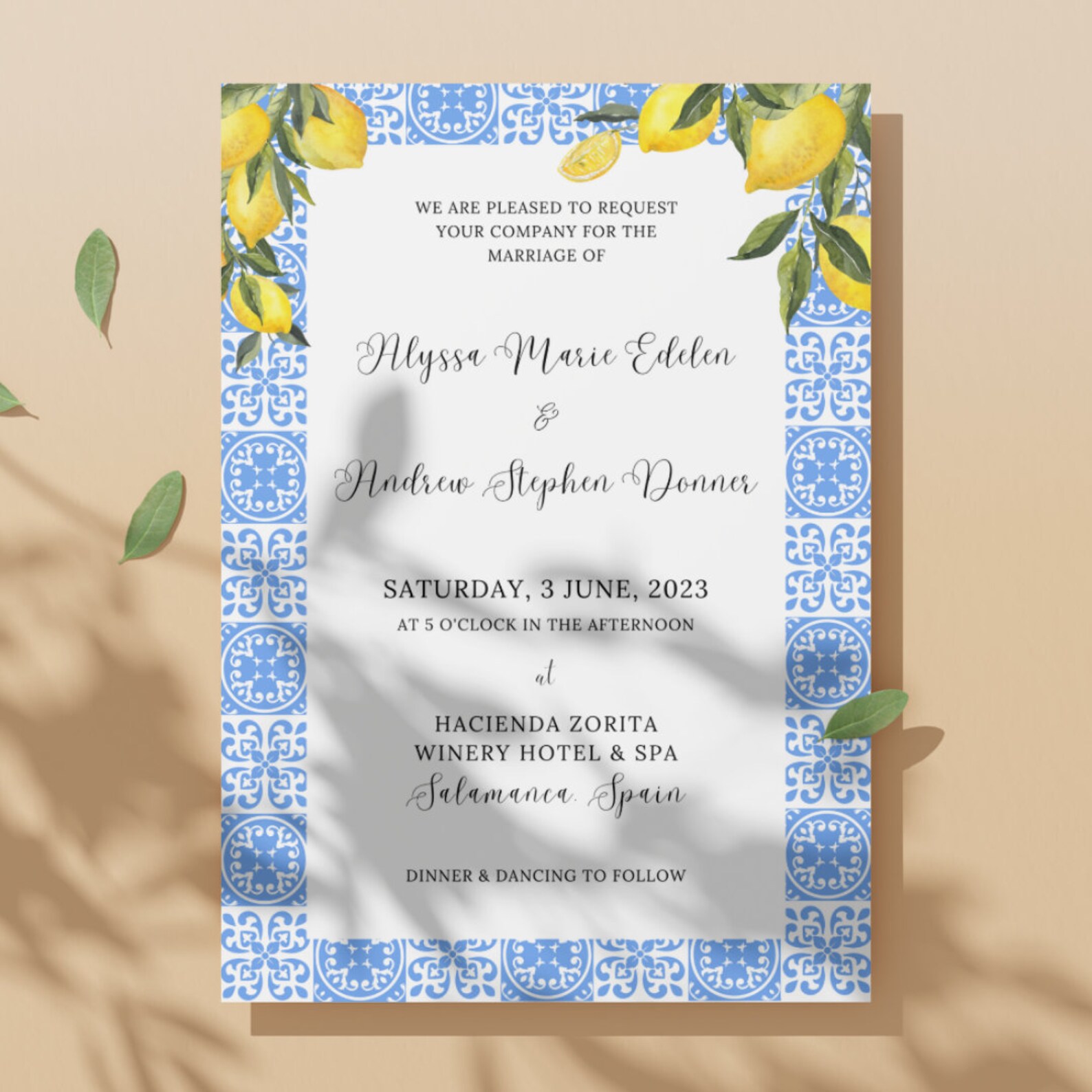 Lemon Wedding Invitation Positano Lemons Azulejo Tiles Wedding Invite ...