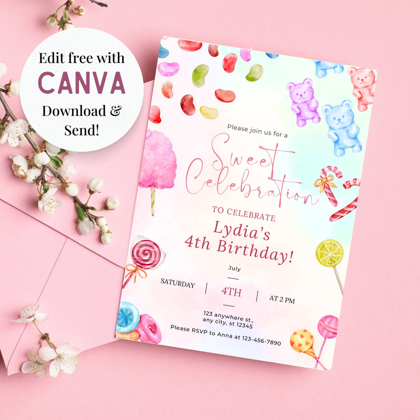 Candyland Birthday Theme Invite Candy Sweets Invite Phone Sweets Evite ...