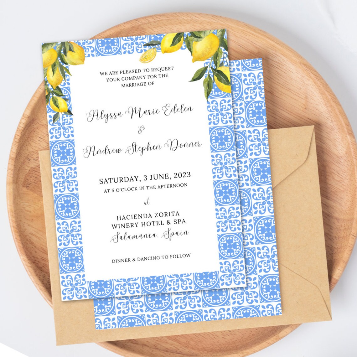 Lemon Wedding Invitation Positano Lemons Azulejo Tiles Wedding Invite ...