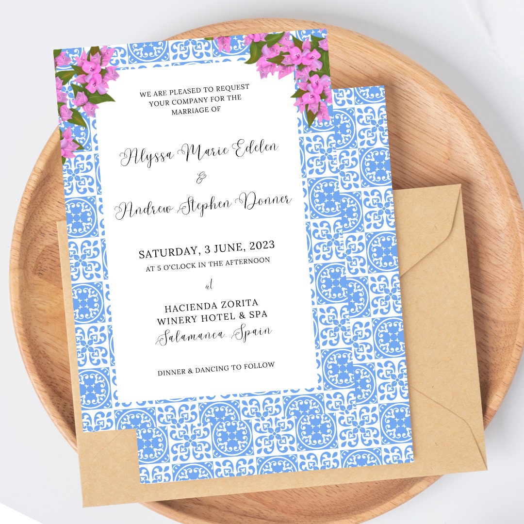 Spanish Style Invitation Spanish Themed Invite Tiles and Bougainvillea ...