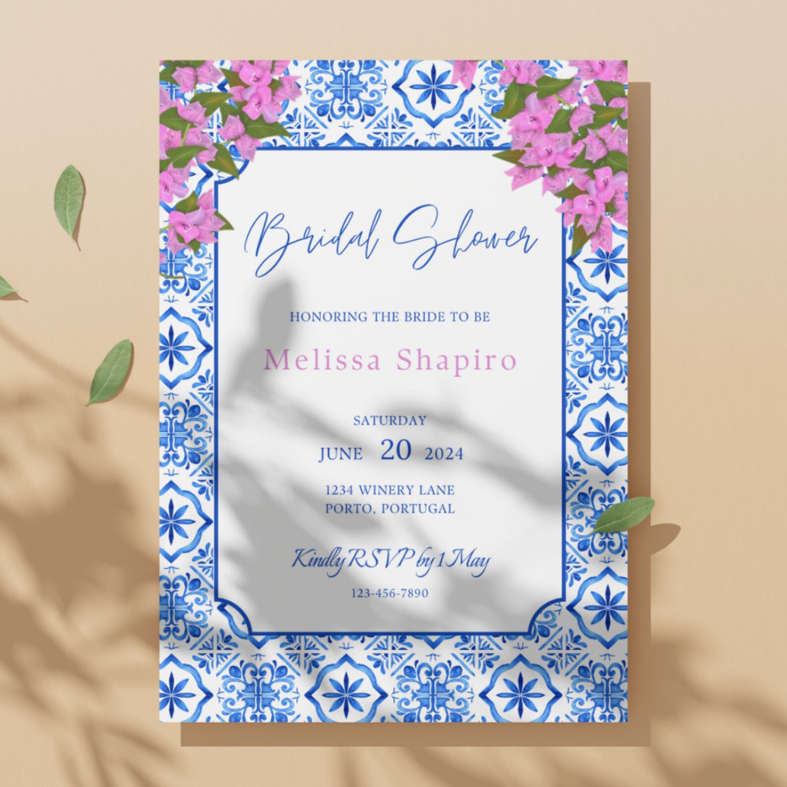 Mediterranean Bridal Shower Invitation Template Italian Blue Tiles ...