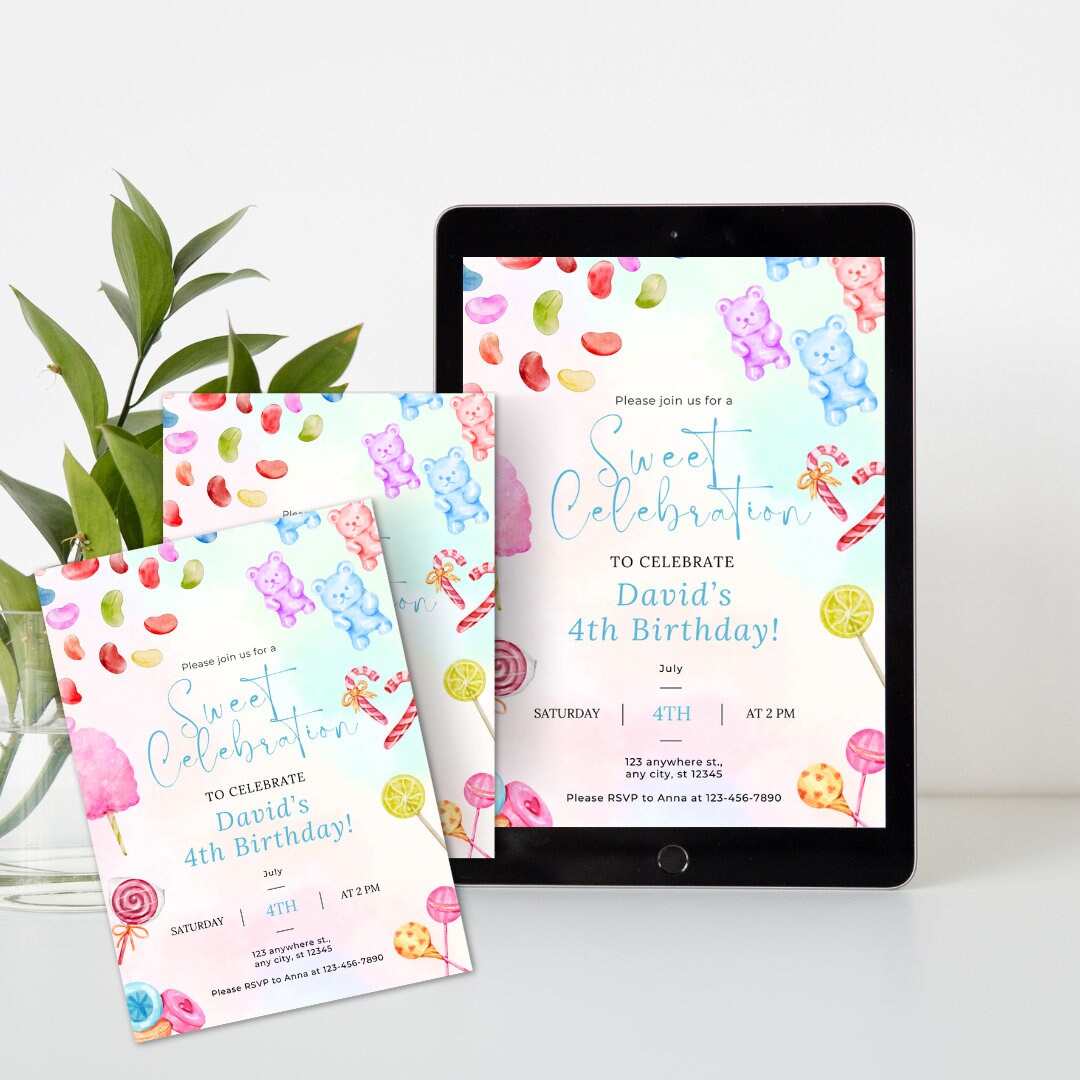 Candyland Birthday Theme Invite Candy Sweets Invite Phone Sweets Evite ...