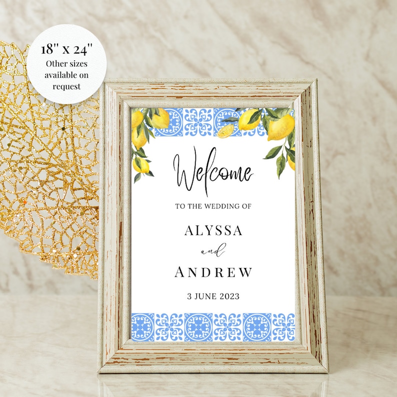 Lemon Wedding Welcome Sign Positano Lemons Azulejo Tiles Wedding ...