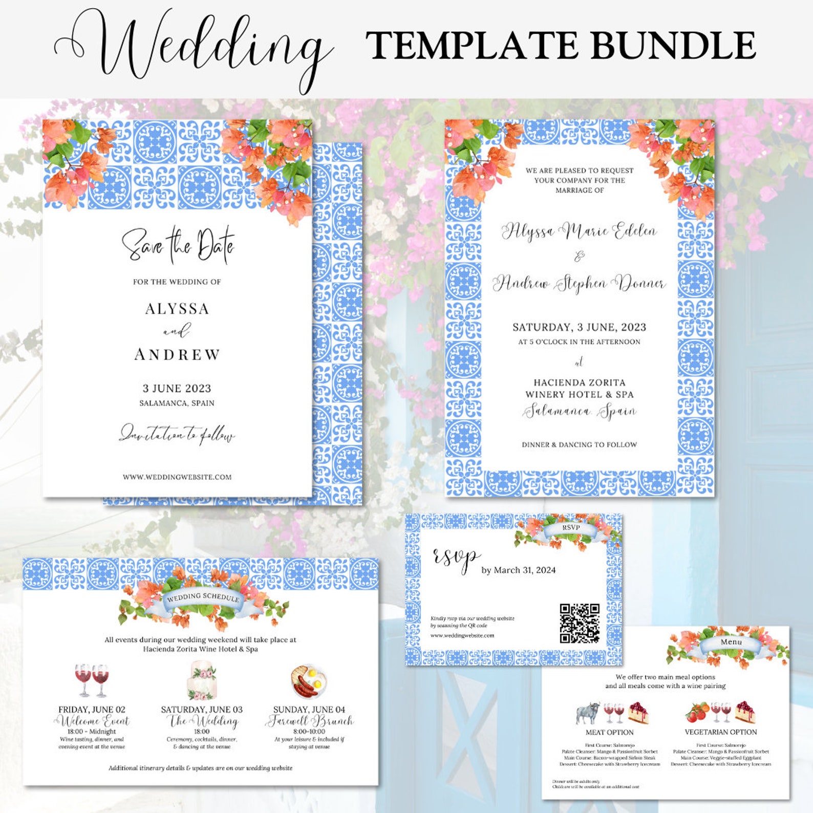 Spanish Style Wedding Invitation Bundle Spanish Themed Save the Date ...