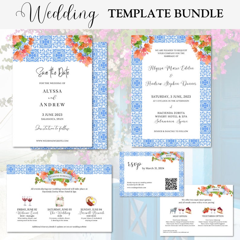 Spanish Style Wedding Invitation Bundle Spanish Themed Save the Date ...