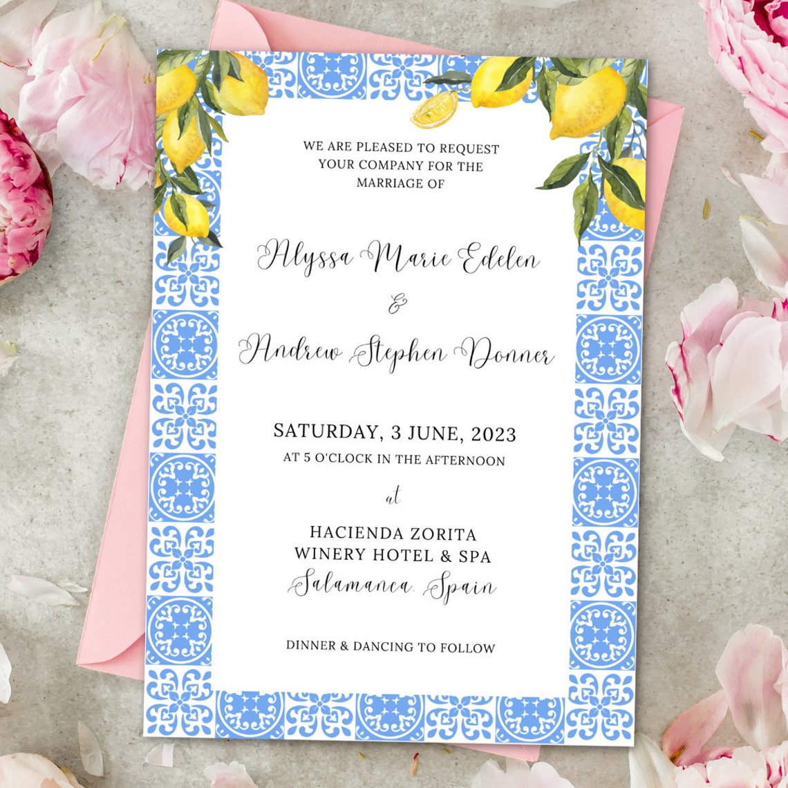 Lemon Wedding Invitation Positano Lemons Azulejo Tiles Wedding Invite ...