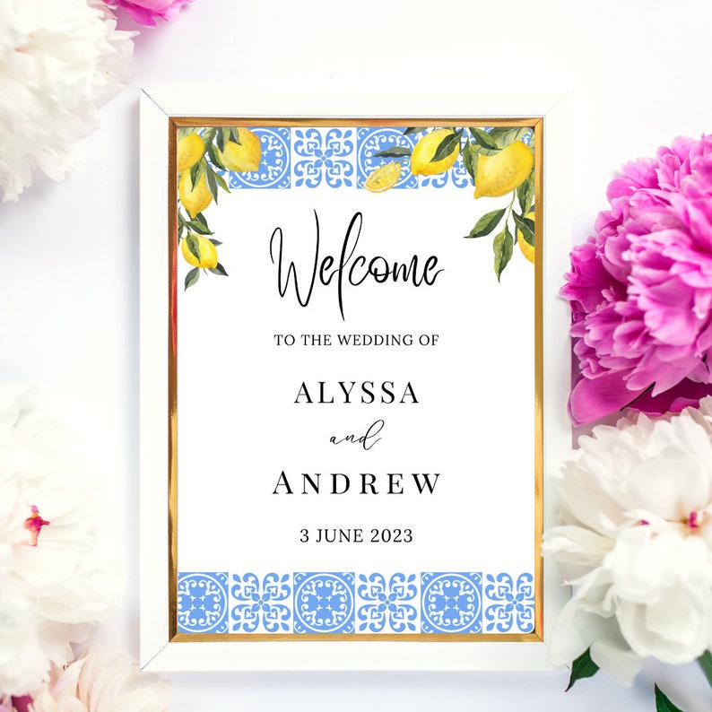 Lemon Wedding Welcome Sign Positano Lemons Azulejo Tiles Wedding ...