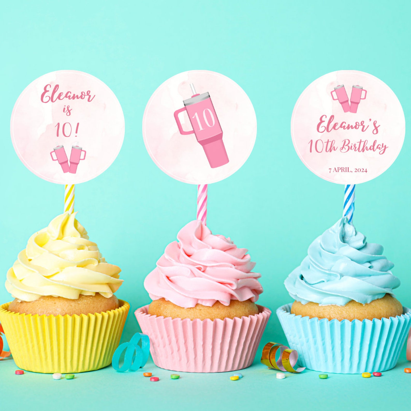 Stanley Cup Cupcake Topper Template Birthday Party Favor Tag Water Cup ...