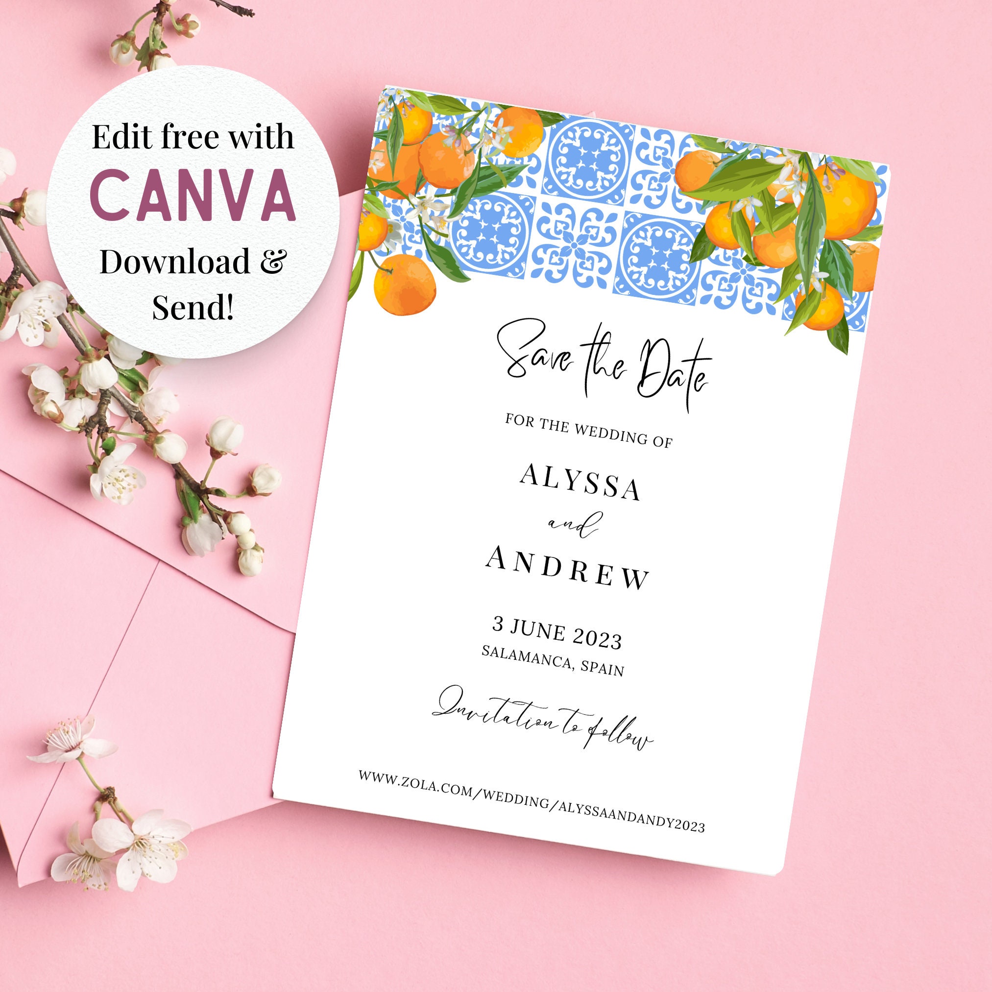 Save the Date Spanish Style Invitation Spanish Oranges Themed Invite ...