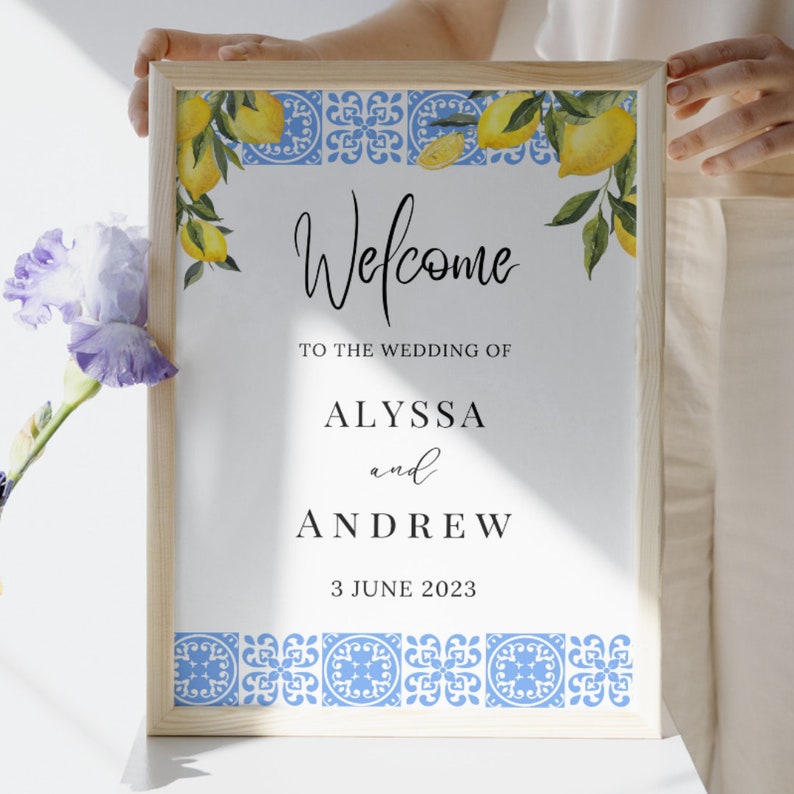 Lemon Wedding Welcome Sign Positano Lemons Azulejo Tiles Wedding ...