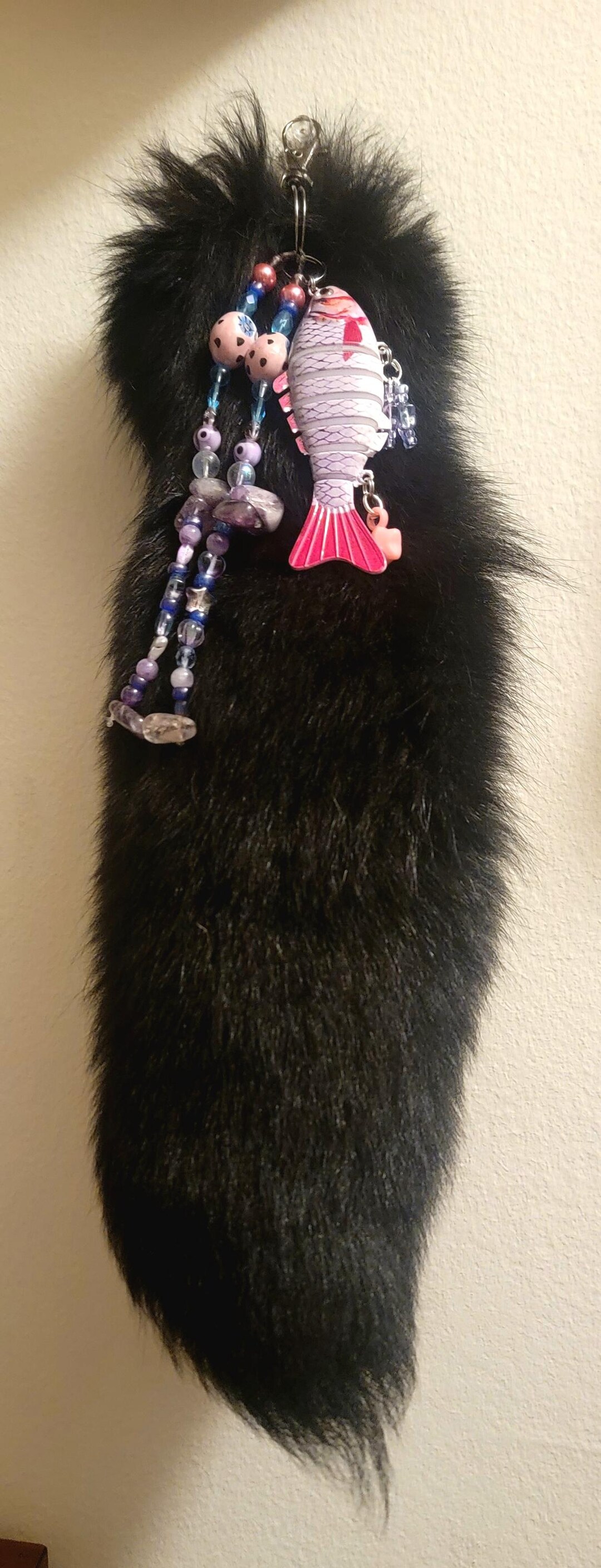 Beaded Black Dyed Arctic Fox Tail Keychain - Etsy