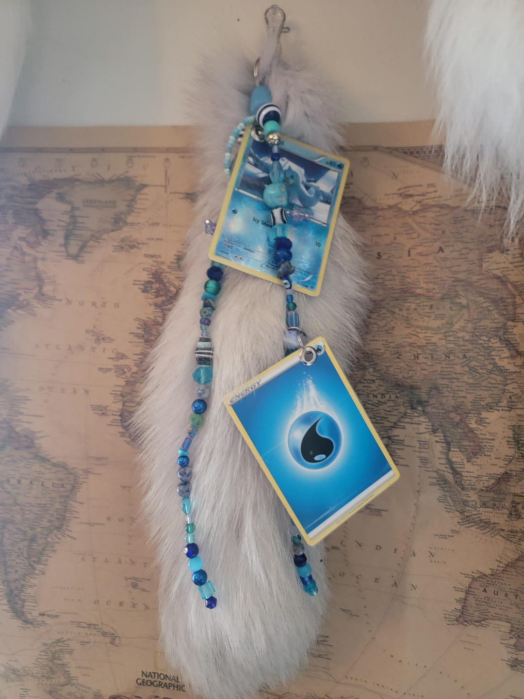 Beaded Water/ice Type Pokemon Arctic Blue Fox Tail Keychain - Etsy