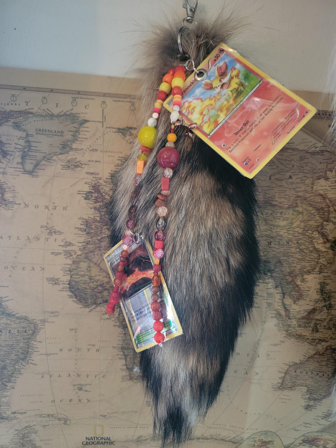 Beaded Pokemon Fennekin Fire Type Smokey Red Fox Tail Keychain - Etsy