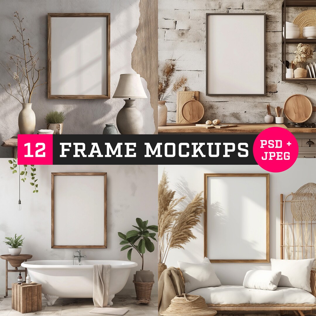 Poster Mockup Bundle, Rustic Boho Framemock, A2 Poster Mockup ...