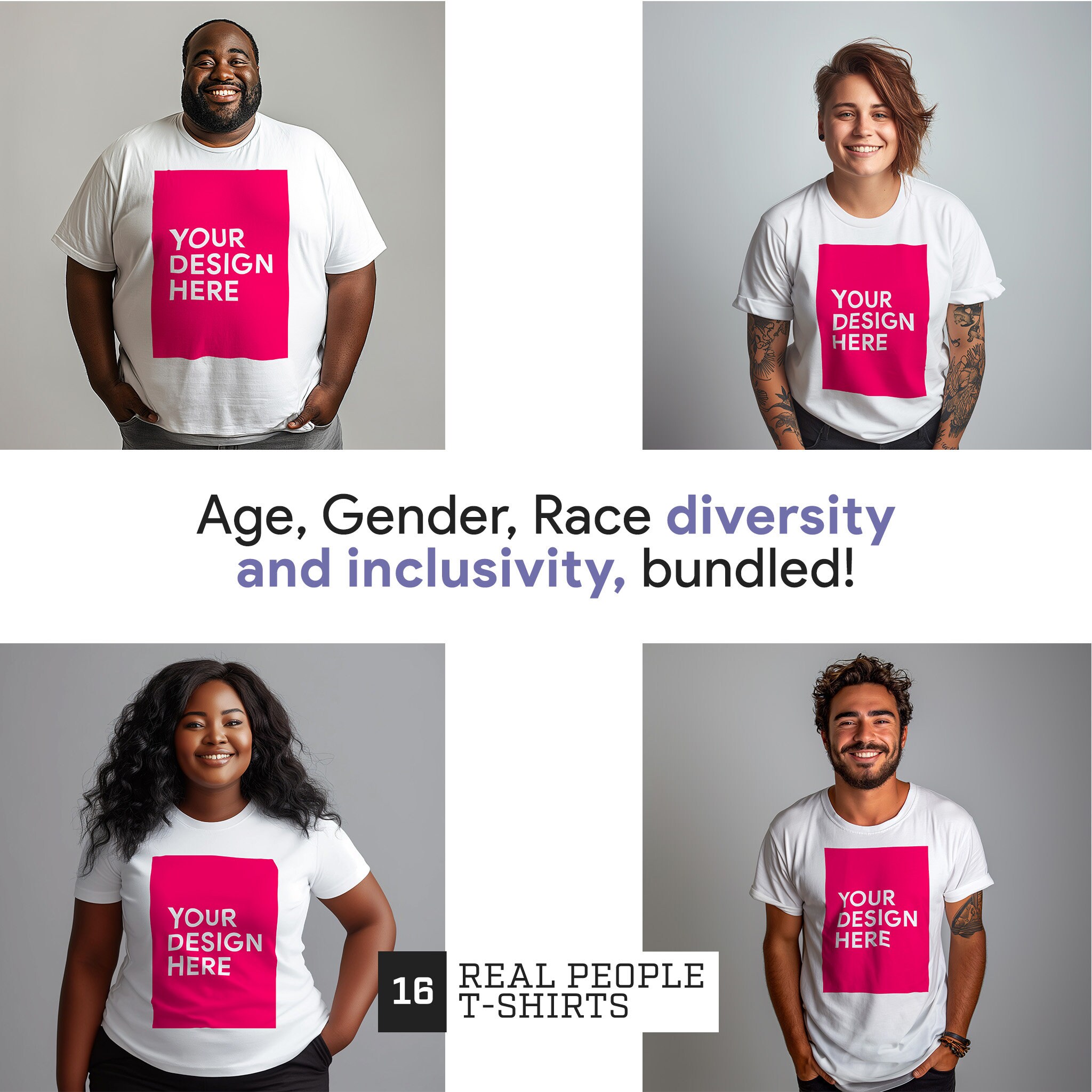 T-shirt Mockups Diversity Bundle, PHOTOSHOP Tshirt Mockup, White Tshirt ...