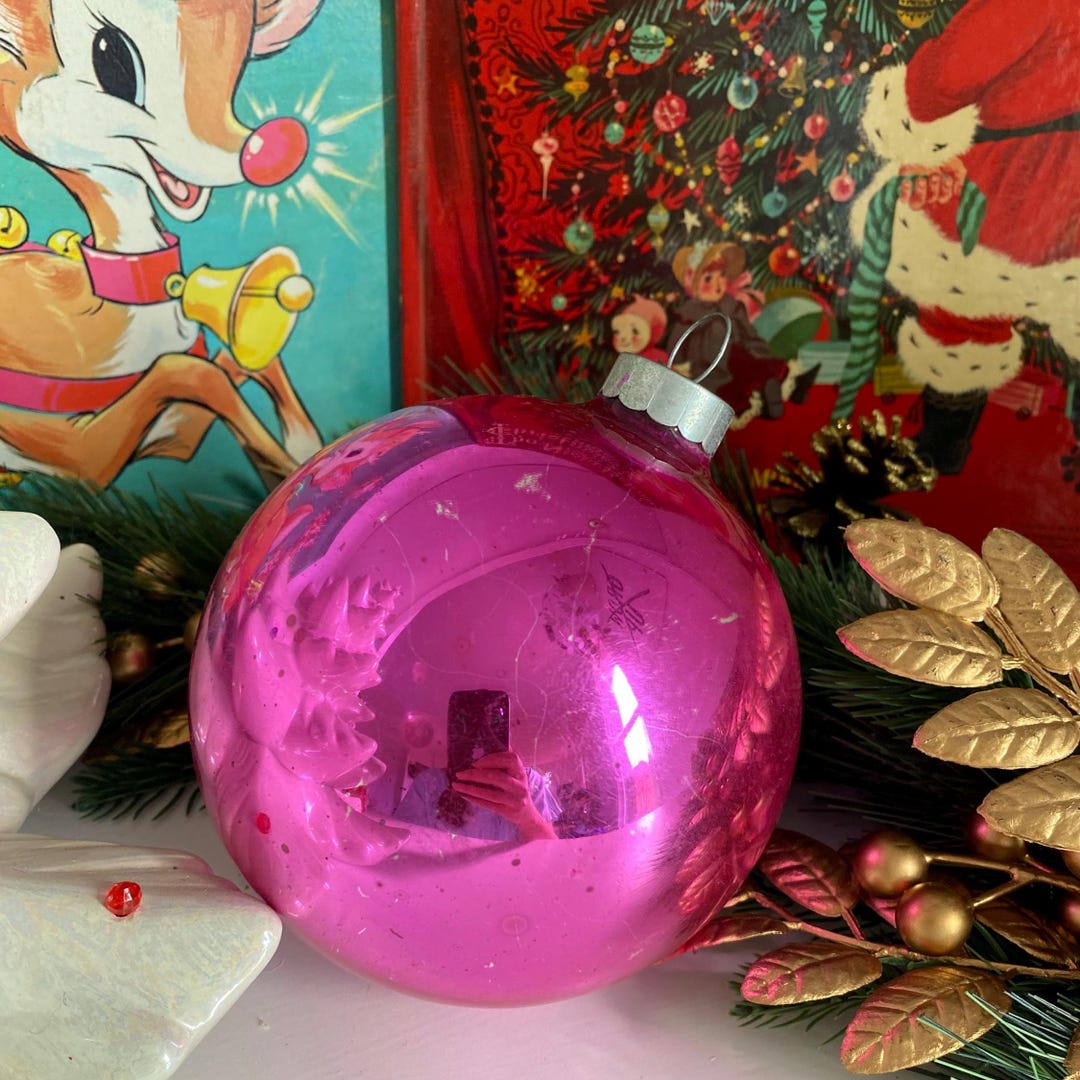 Vintage XL Shiny Brite Store Display Round Bulb Pink - Etsy