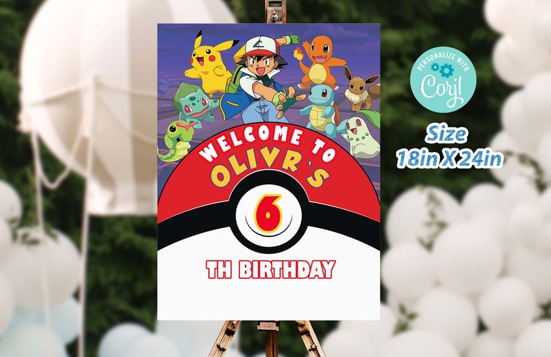 Pikachu Birthday Welcome Sign,, Pikachu Party for Kids, Welcome Sign ...