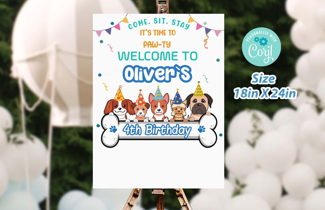 Birthday Paw-ty Welcome Sign, Dog Birthday Sign, Puppy Pawty Sign ...
