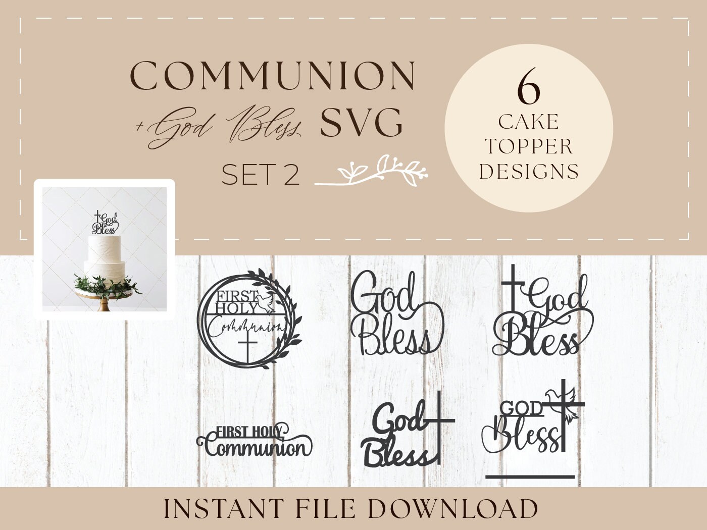 God Bless + Holy Communion SVG Cake Topper Designs - Religious / SVG ...