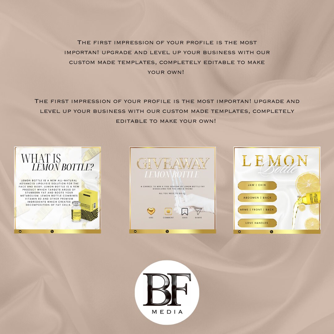 LEMON BOTTLE Luxury Social Media Templates/ Aesthetics/ Fat Dissolving ...