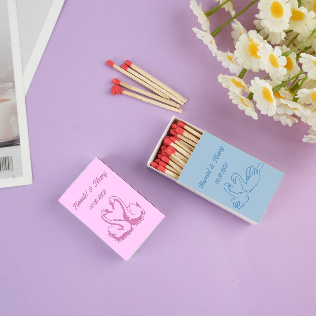 Personalized Wedding Party Matchboxes, Custom Swan-themed Wedding ...