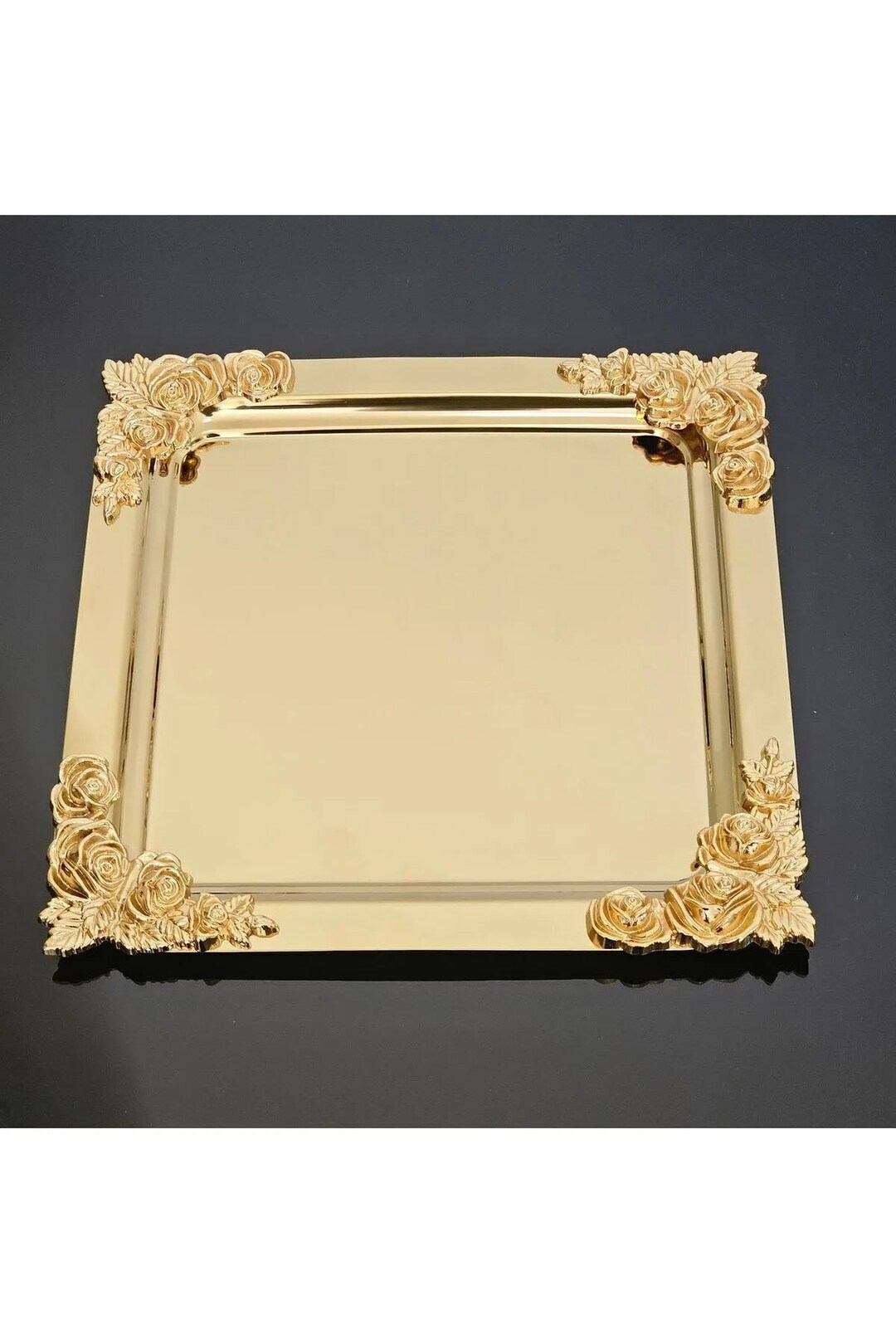 6-piece Coffee Tea & Presentation Tray Metal Cast Gold Tray Rose Model ...