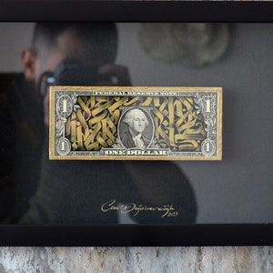 Unique Wall Art Calligraphic Dollar Bill Signed by Artist Gold Paint - Etsy