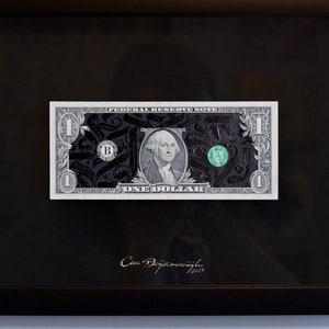 Unique Wall Art Calligraphic Dollar Bill Signed by Artist Black on ...