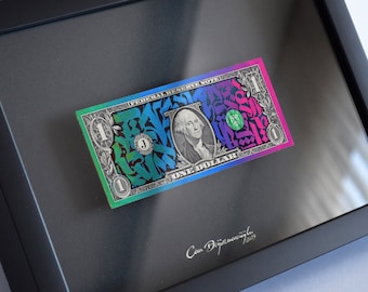 Unique Wall Art Calligraphic Dollar Bill Signed by Artist Faux Gold ...