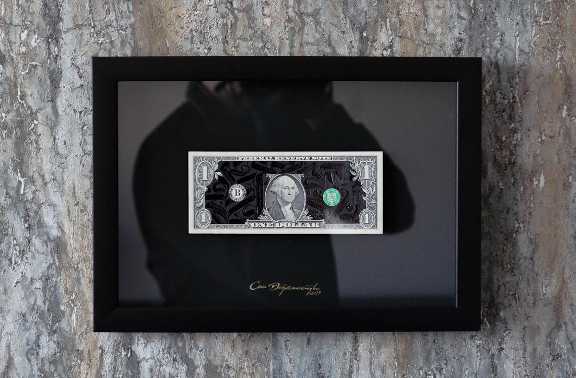 Unique Wall Art Calligraphic Dollar Bill Signed by Artist Black on ...