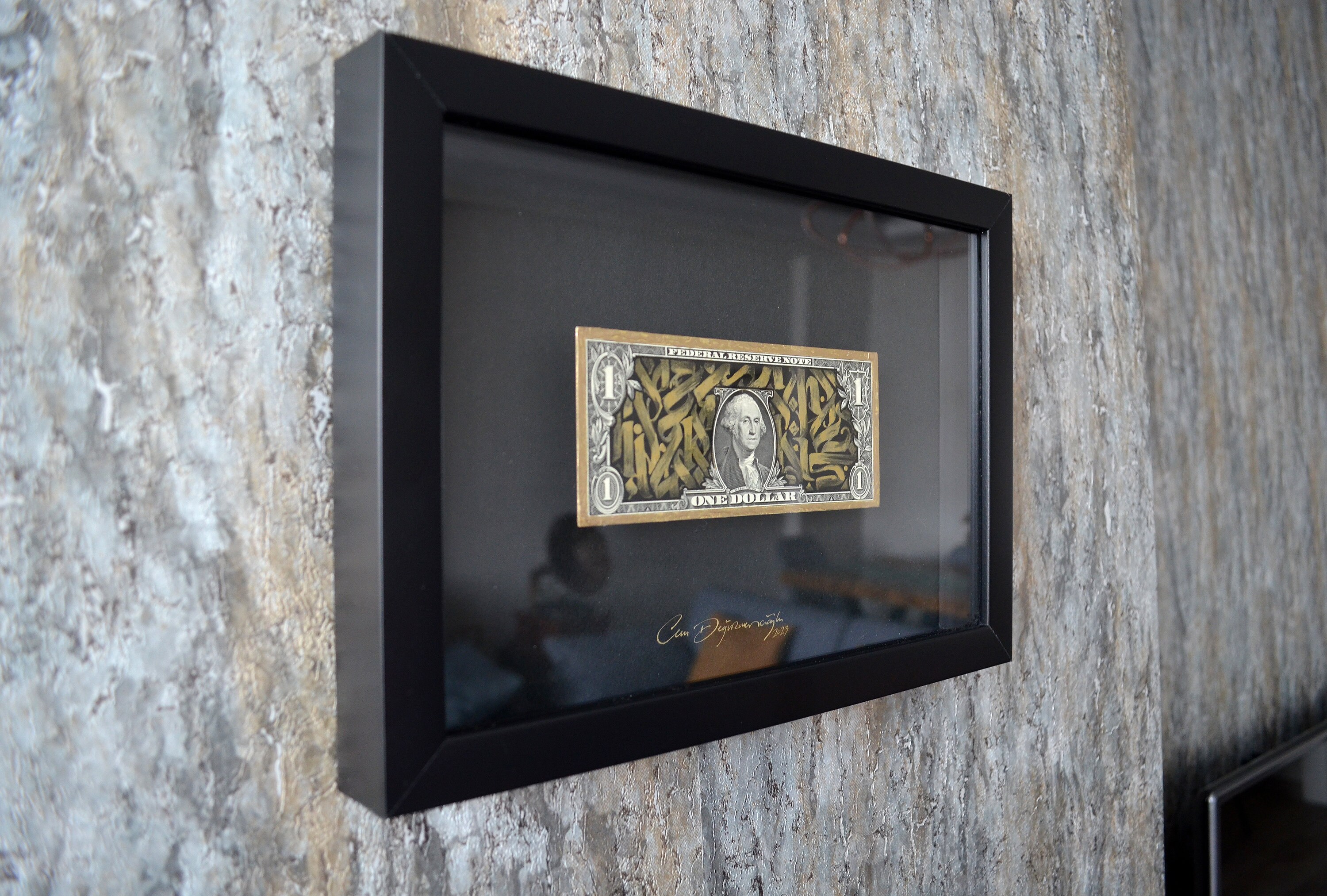 Unique Wall Art Calligraphic Dollar Bill Signed by Artist Gold Paint - Etsy