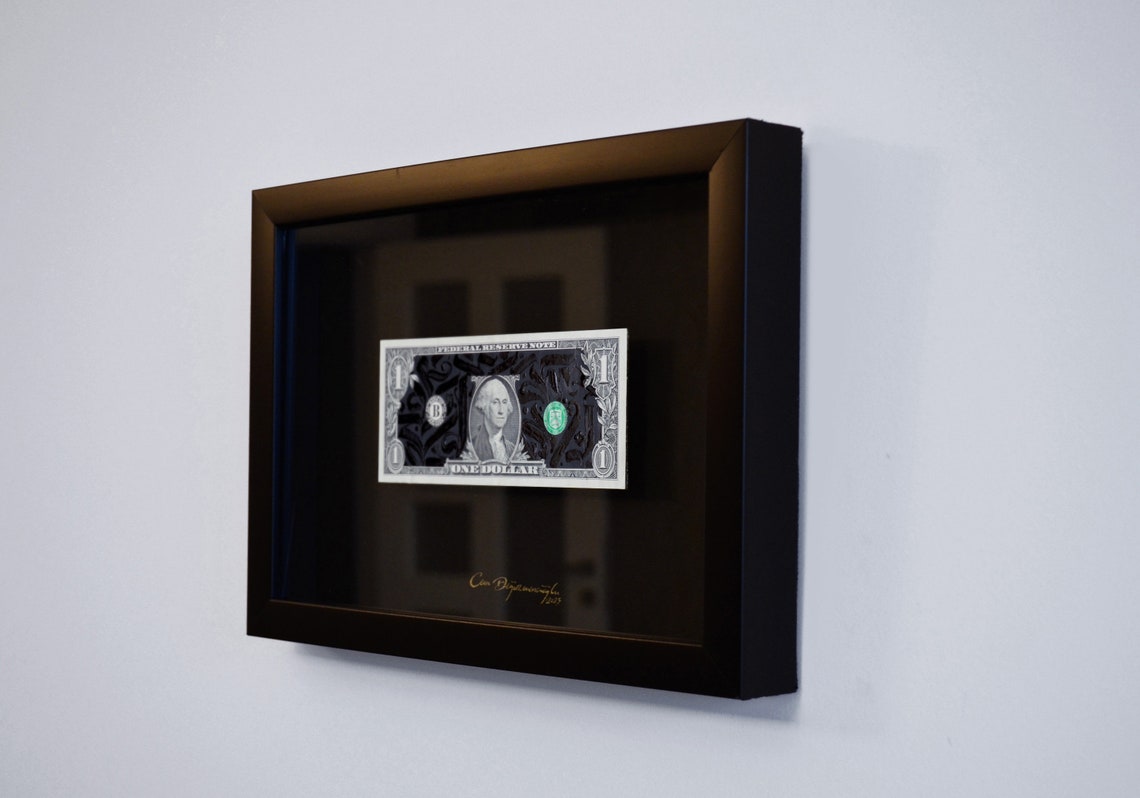 Unique Wall Art Calligraphic Dollar Bill Signed by Artist Black on ...