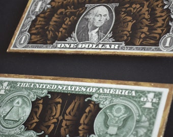 Unique Wall Art Calligraphic Dollar Bill Signed by Artist Faux Gold ...