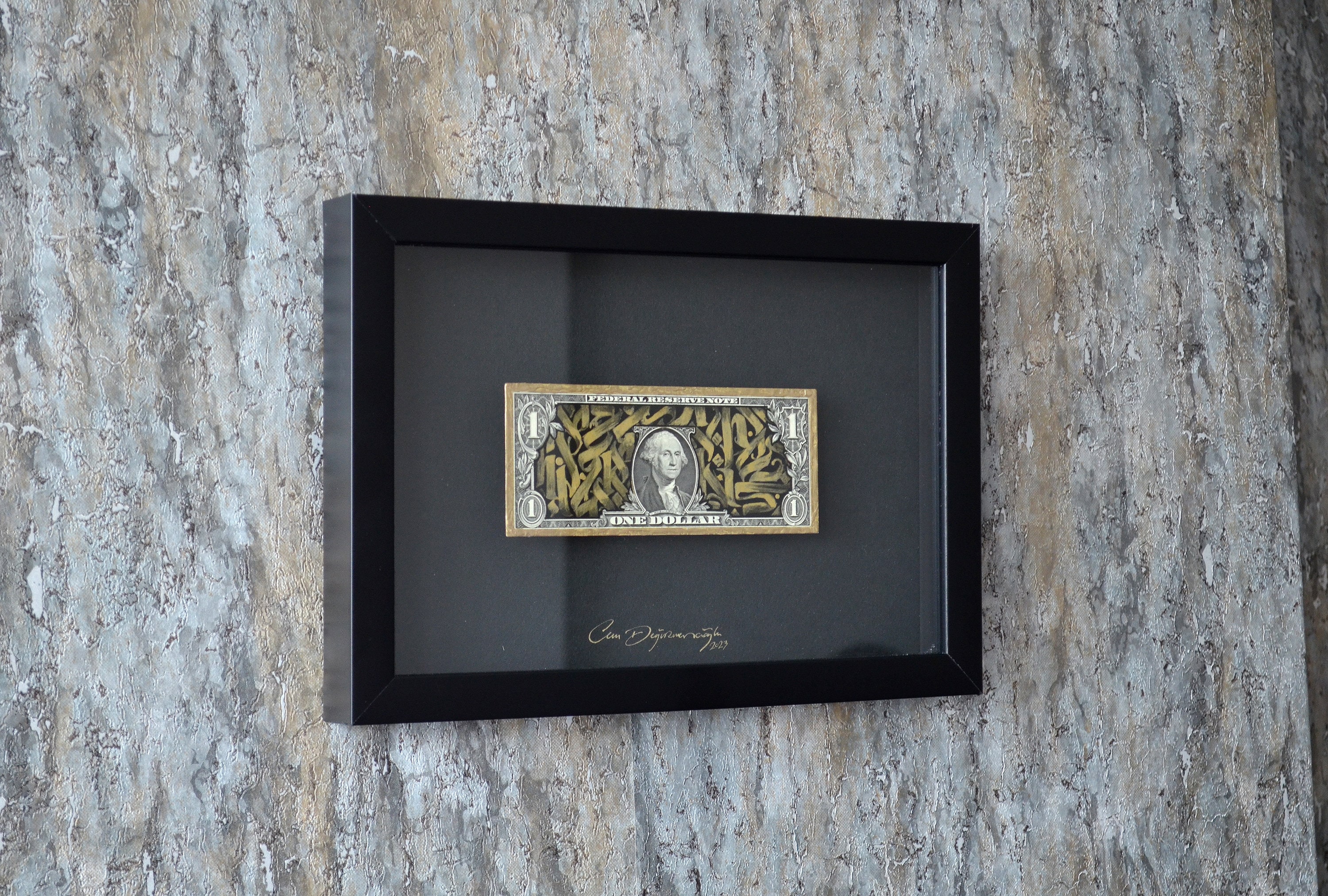 Unique Wall Art Calligraphic Dollar Bill Signed by Artist Gold Paint - Etsy