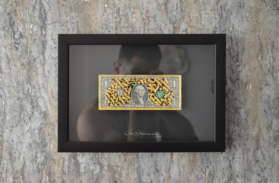 24K Gold Dollar Bill Art, Handmade Calligraphy, Framed Money Wall Decor ...