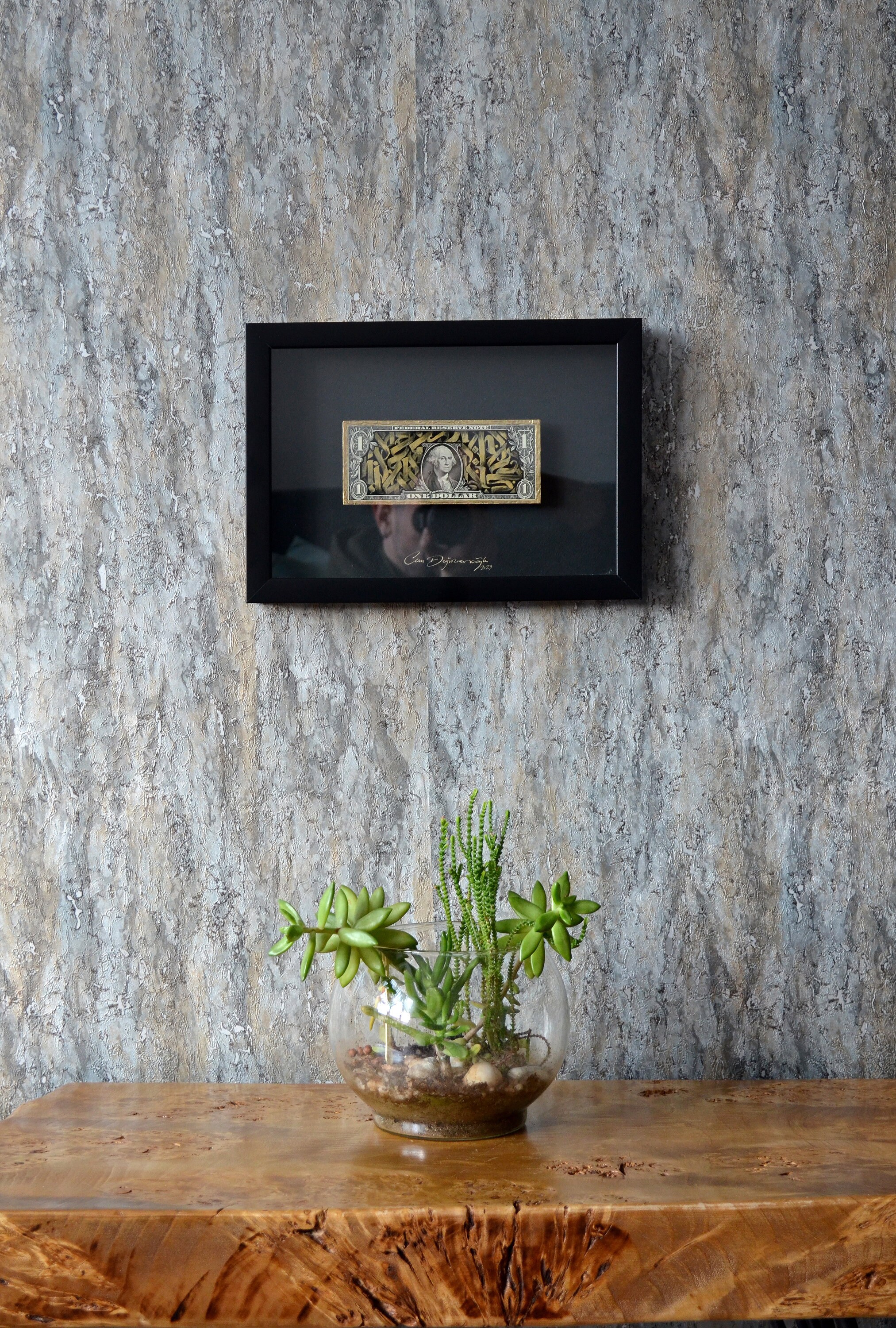 Unique Wall Art Calligraphic Dollar Bill Signed by Artist Gold Paint - Etsy