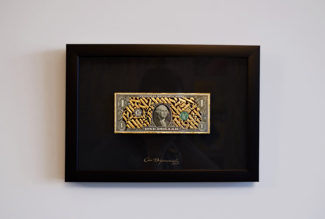Unique Wall Art Calligraphic Dollar Bill Signed by Artist - Faux Gold ...