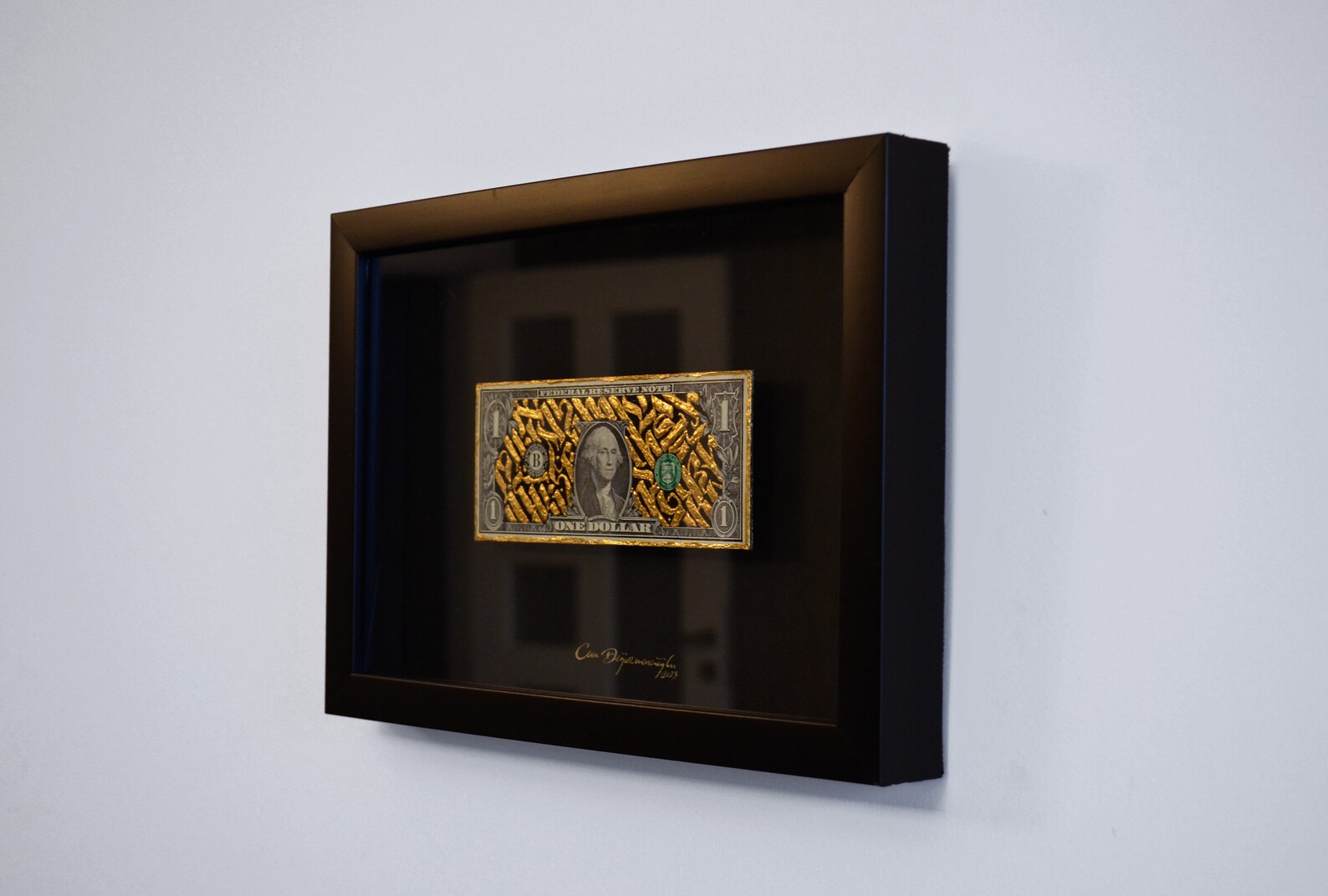 Unique Wall Art Calligraphic Dollar Bill Signed by Artist Faux Gold ...