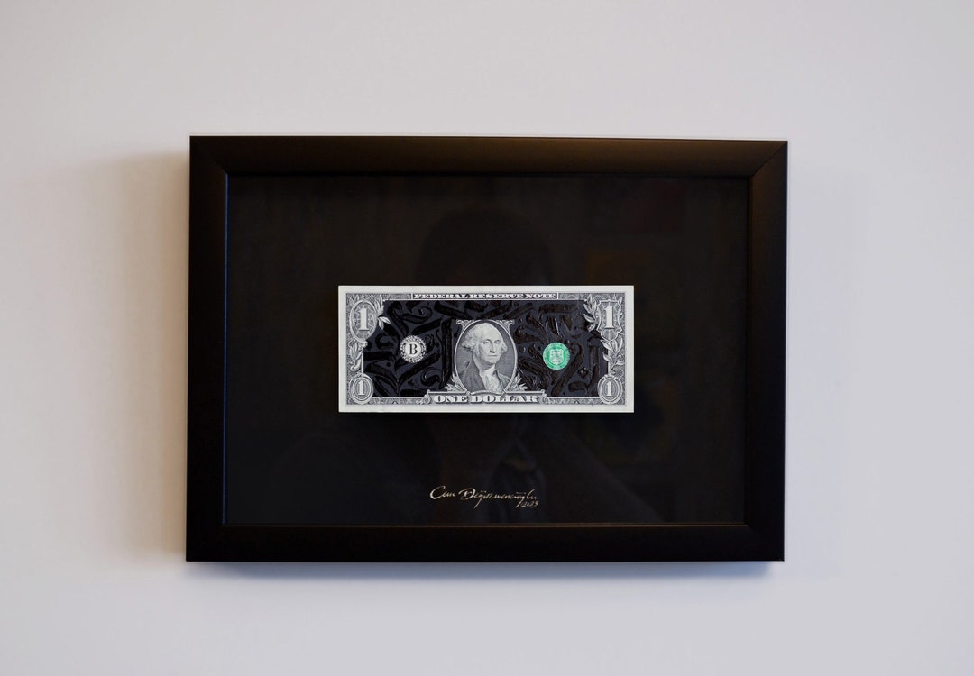 Unique Wall Art Calligraphic Dollar Bill Signed by Artist Black on ...