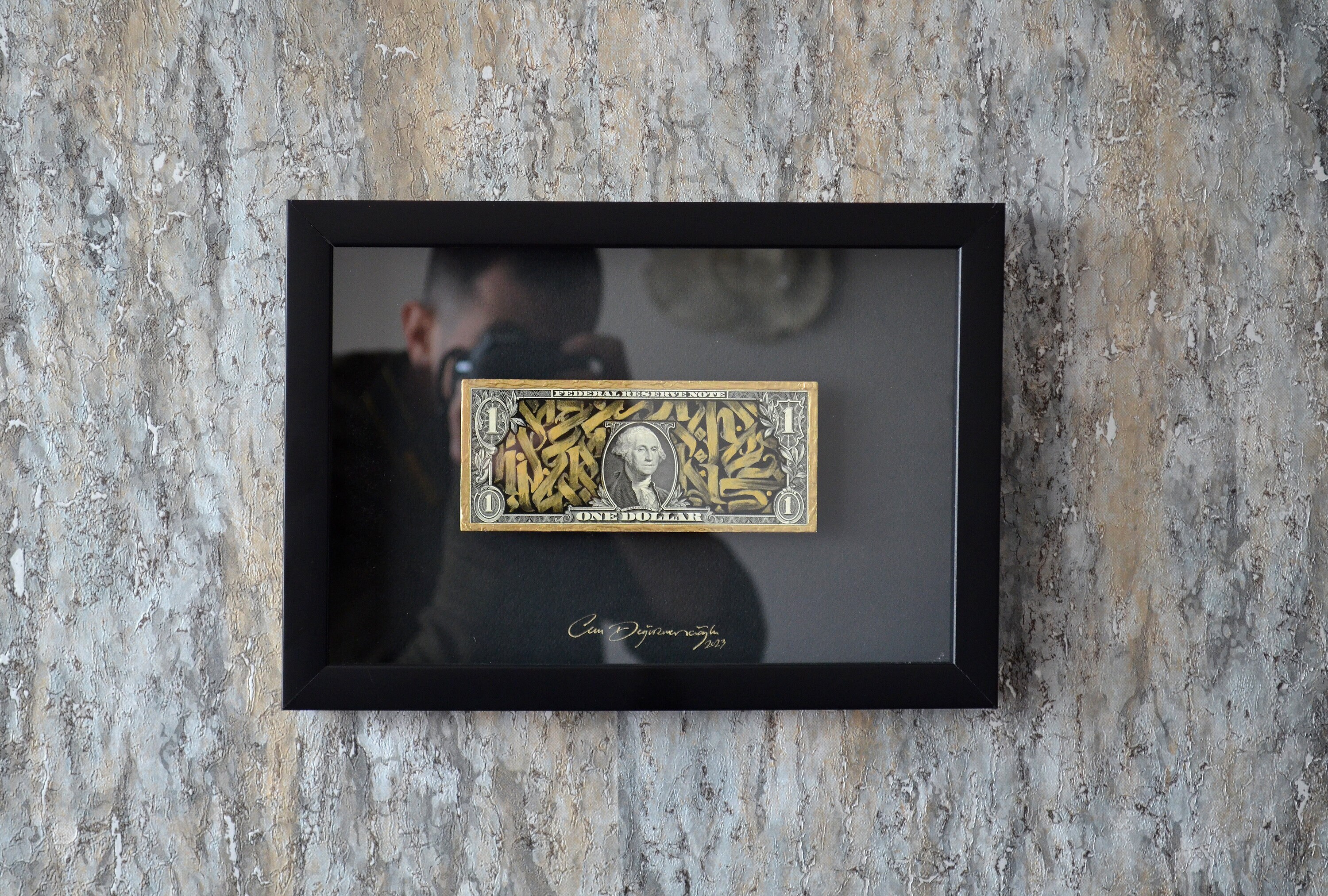 Unique Wall Art Calligraphic Dollar Bill Signed by Artist Gold Paint - Etsy