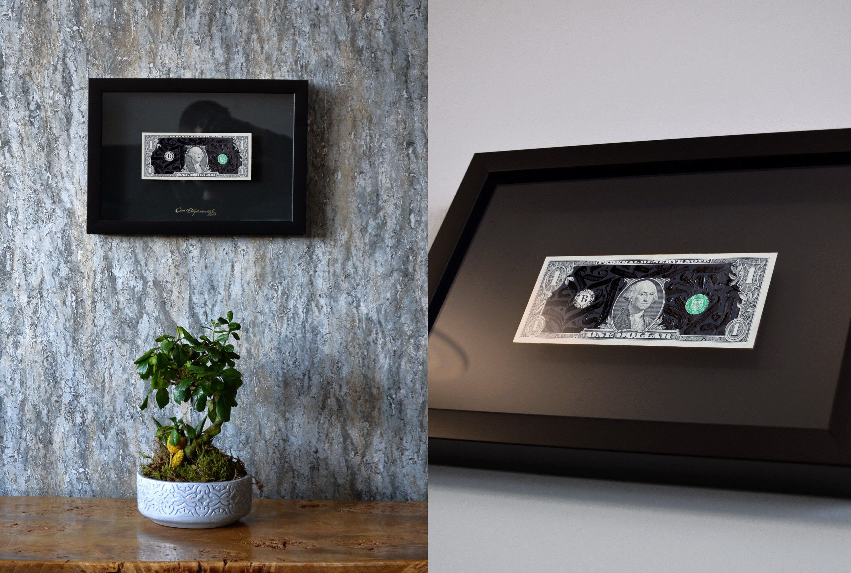 Unique Wall Art Calligraphic Dollar Bill Signed by Artist Black on ...