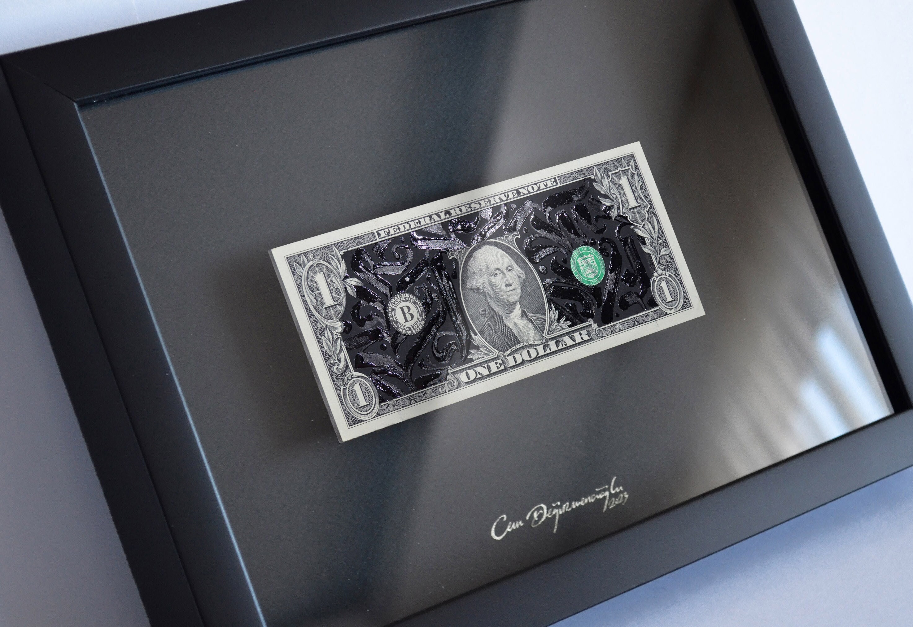 Unique Wall Art Calligraphic Dollar Bill Signed by Artist Black on ...