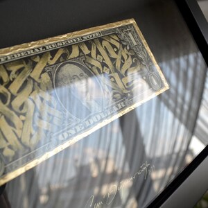 Unique Wall Art Calligraphic Dollar Bill Signed by Artist Gold Paint - Etsy