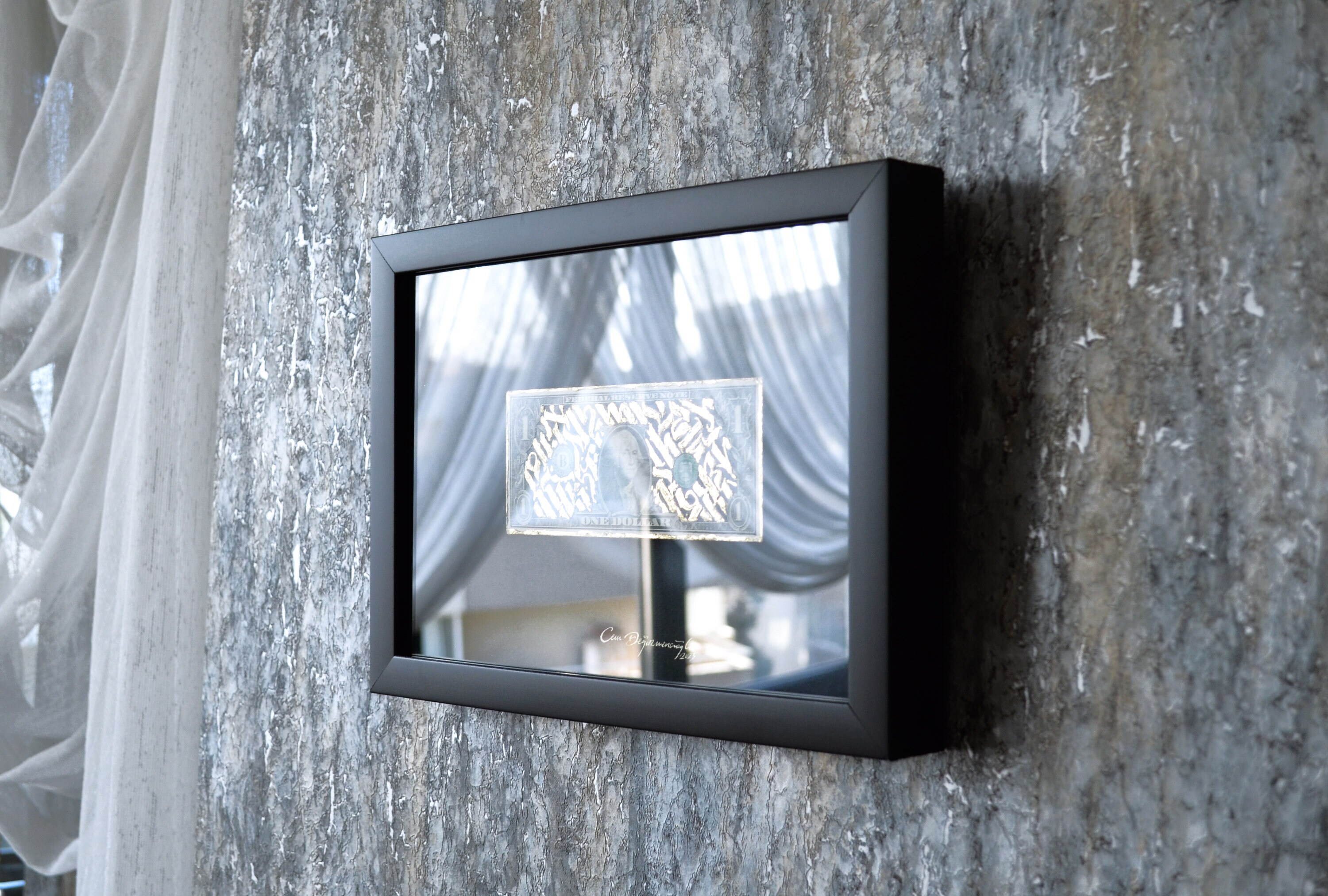 Unique Wall Art Calligraphic Dollar Bill Signed by Artist Faux Gold ...