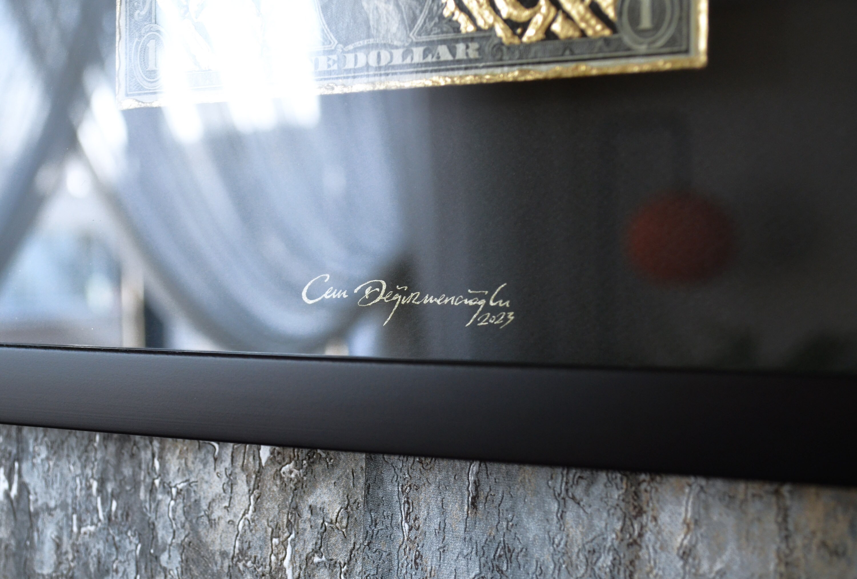 Unique Wall Art Calligraphic Dollar Bill Signed by Artist Faux Gold ...