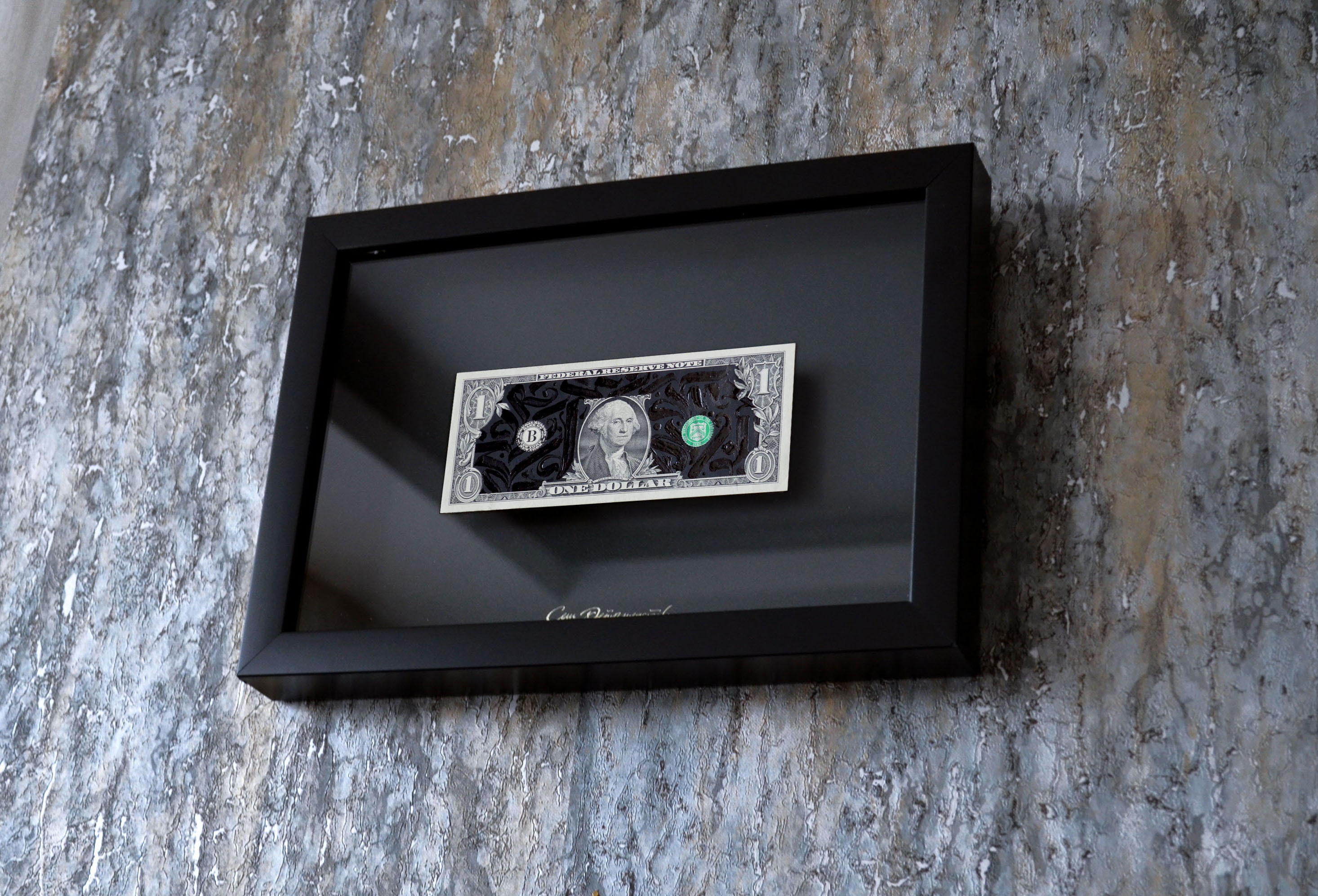 Unique Wall Art Calligraphic Dollar Bill Signed by Artist Black on ...