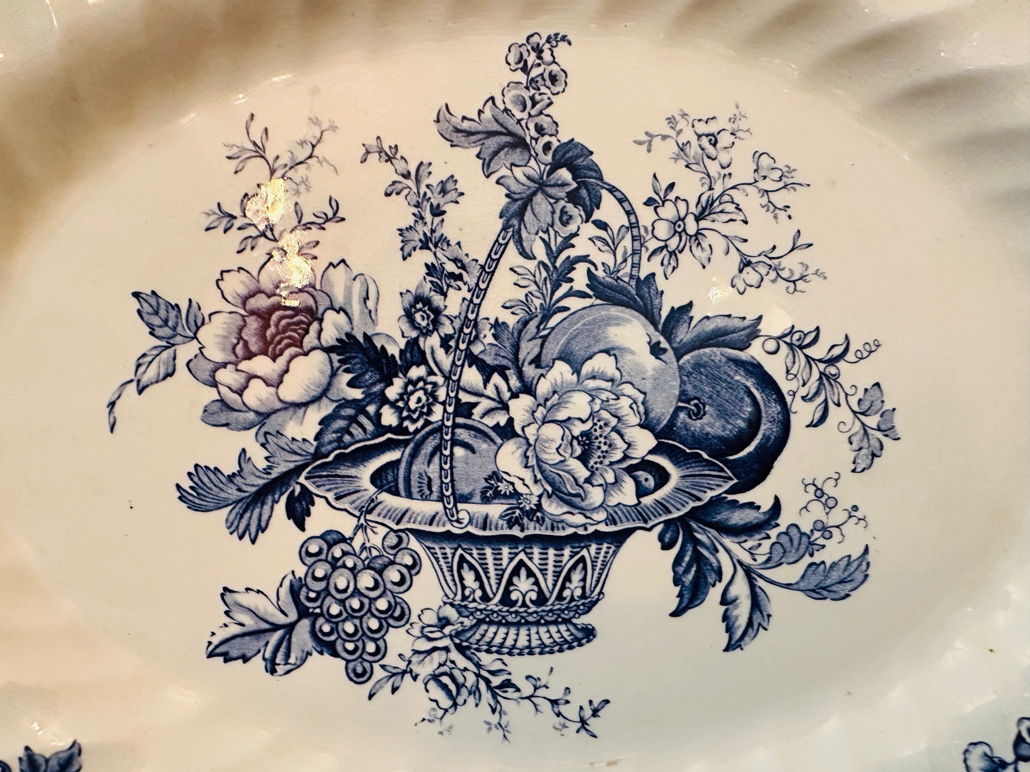 Vintage Myott & Sons - Bountiful - Oval Serving Platter- Blue and White ...