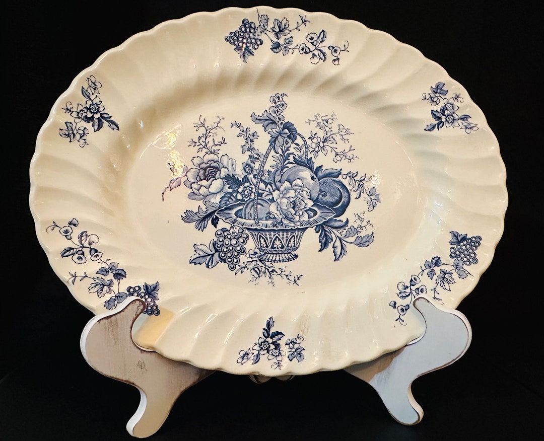 Vintage Myott & Sons - Bountiful - Oval Serving Platter- Blue and White ...